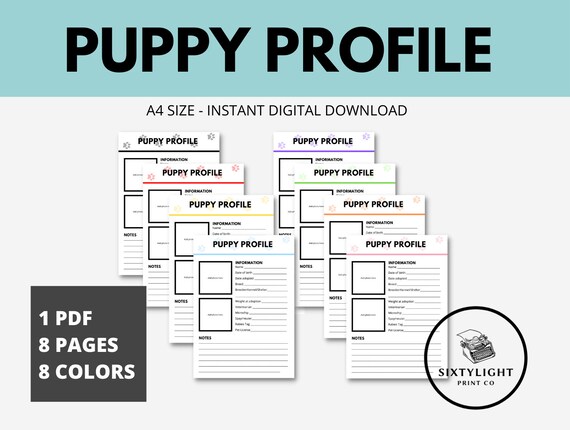Puppy Profile Printable New Puppy Printable Dog Profile Pet - Etsy