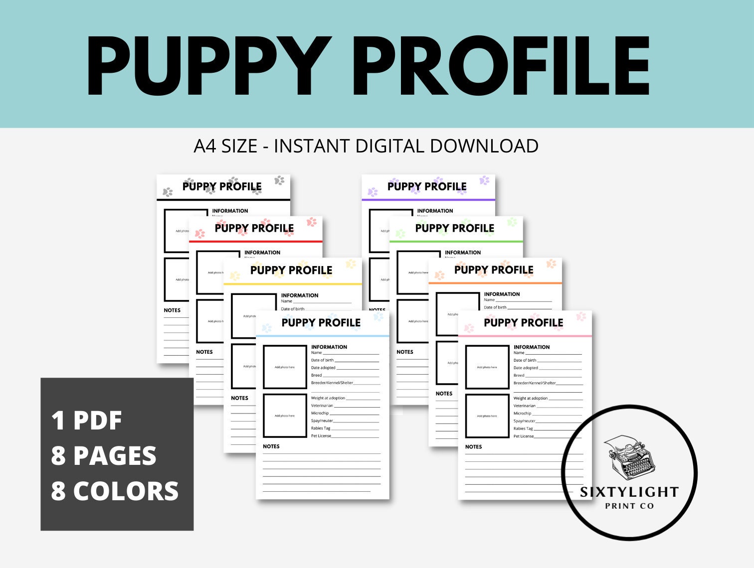 Puppy Profile Printable, New Puppy Printable, Dog Profile, Pet Planner ...