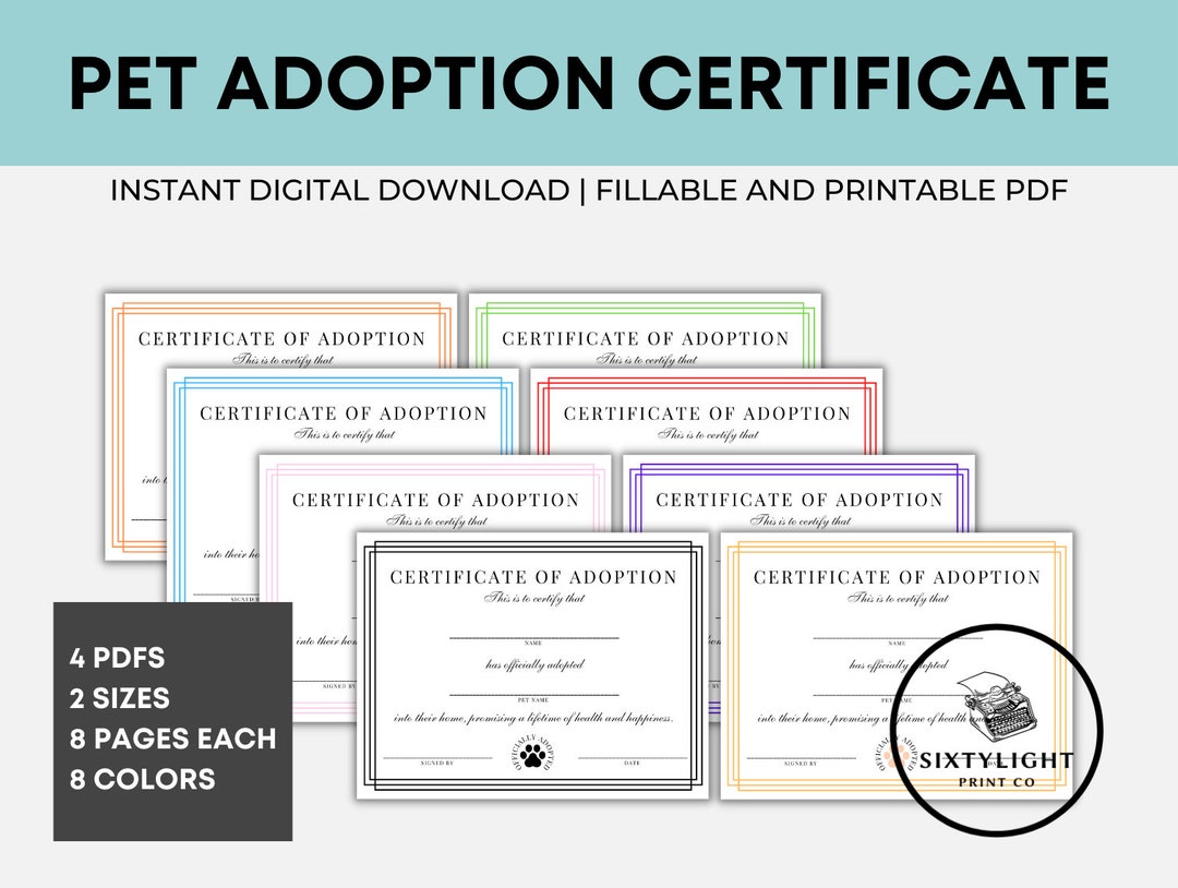 Pet Adoption Certificate Printable, Pet Adoption Form, Adoption ...