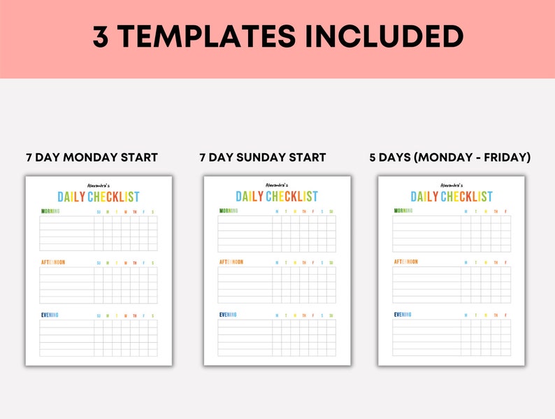 Daily Checklist for Kids, Chore Chart for Kids, Printable Editable ...