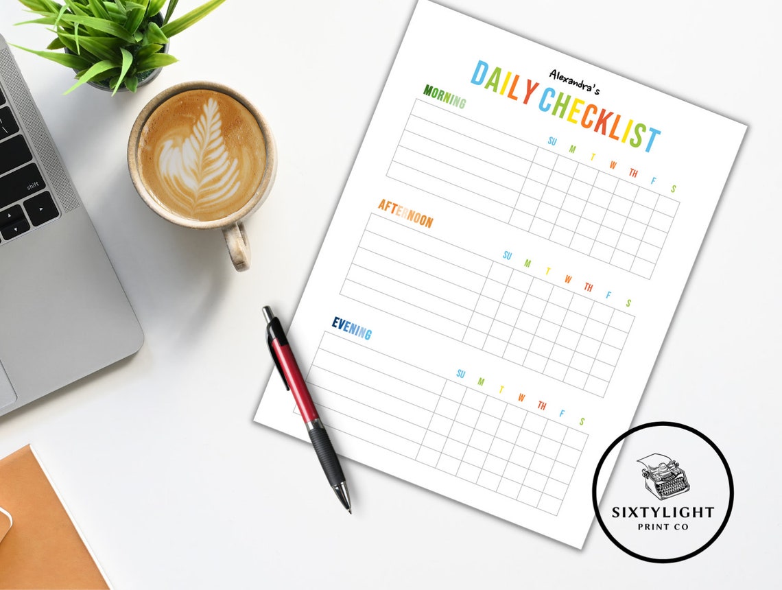 Daily Checklist for Kids, Chore Chart for Kids, Printable Editable ...