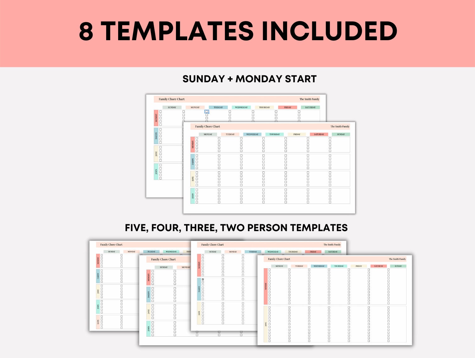 Family Chore Chart, Editable Family Planner, Family Planner Printable ...