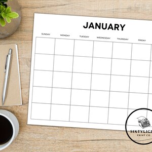 Blank Monthly Calendar, Minimalist Calendar, Simple Calendar, Calendar ...
