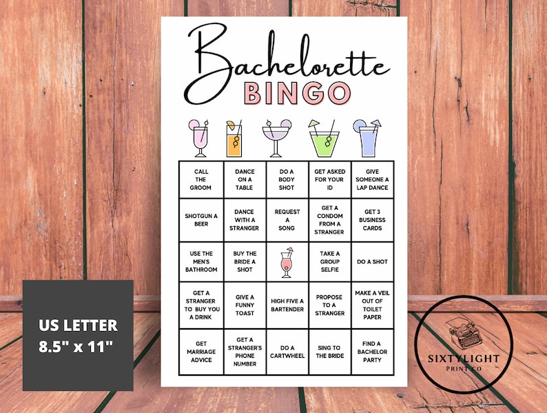Bachelorette Bingo Printable Bachelorette Party Game Bingo Game