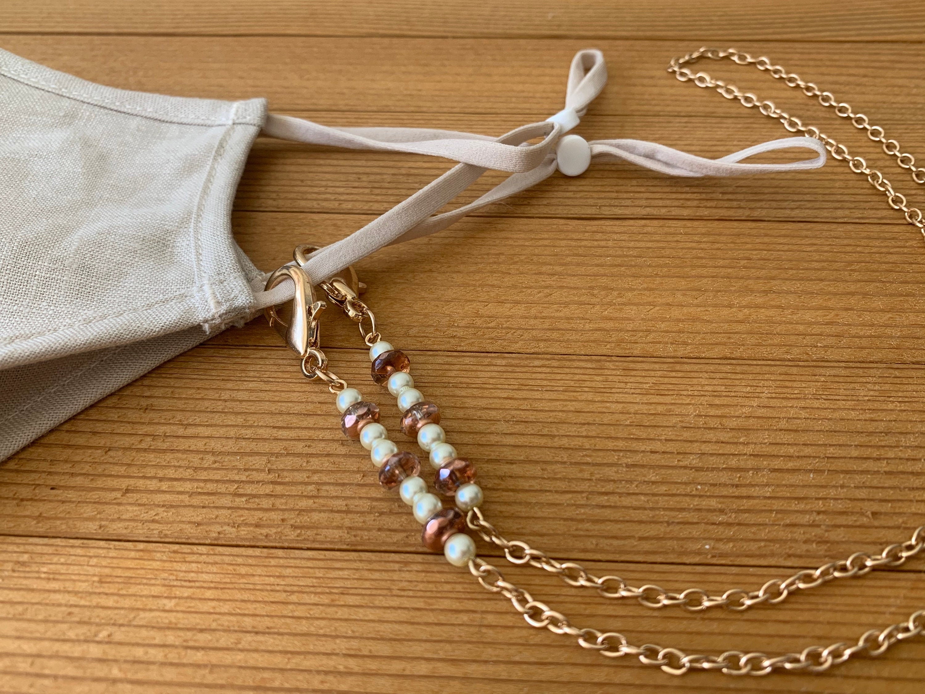 Large Clasp Pearl Glass Beaded Mask Chain Holder, Gold Mask Jewelry ...