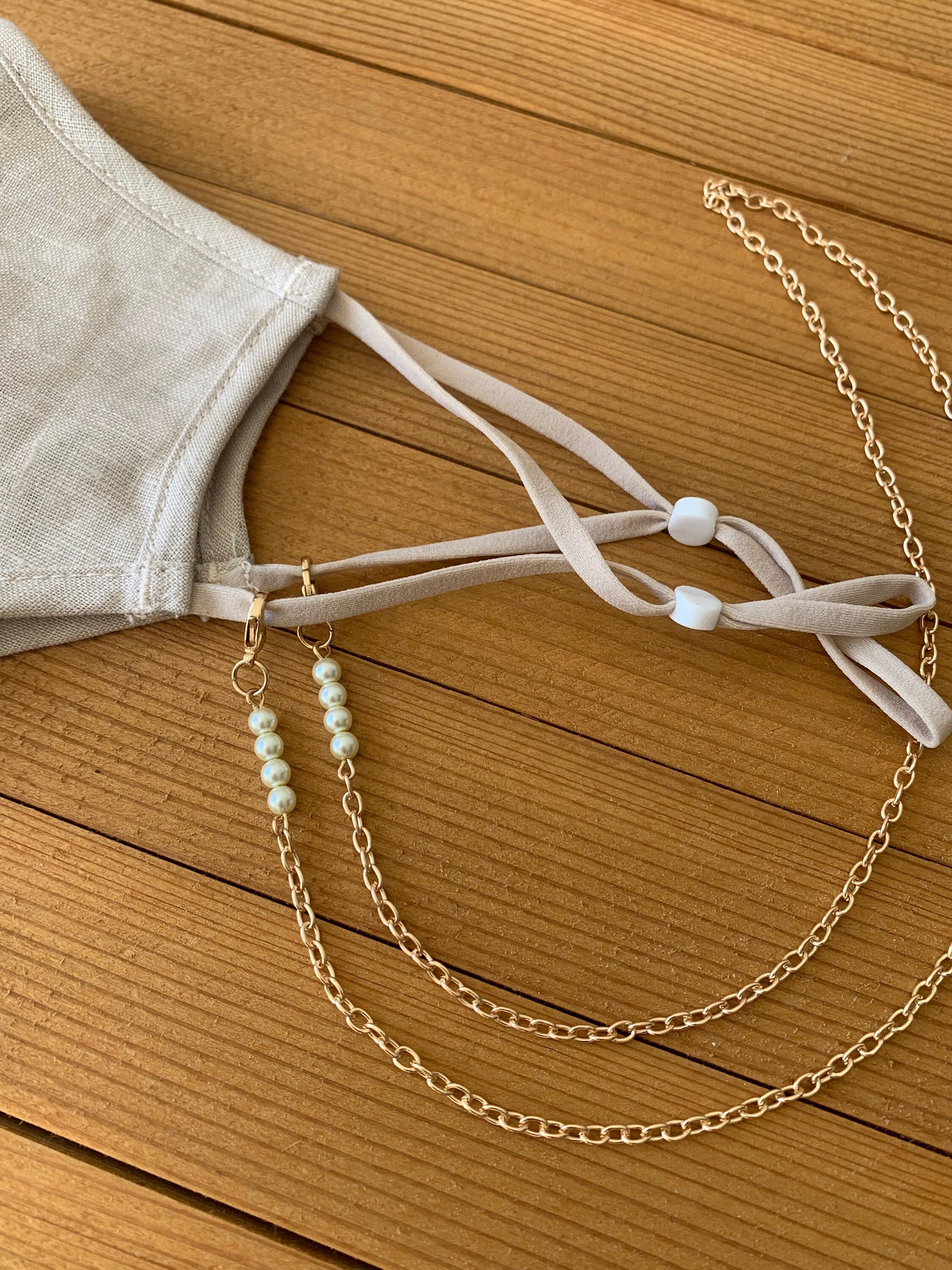 Mini Pearl Beaded Mask Chain Holder Gold Mask Jewelry Beaded | Etsy