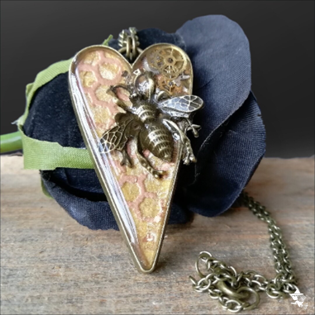 Nature Steampunk Bee Pendant Beehive Enamel Metallic Resin Insect ...