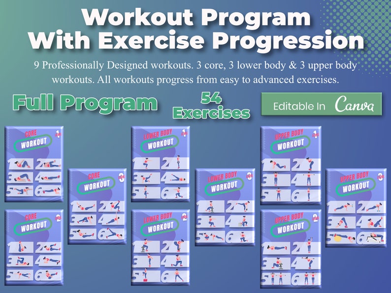 54 Exercise Workout Program With Exercise Progression - Etsy