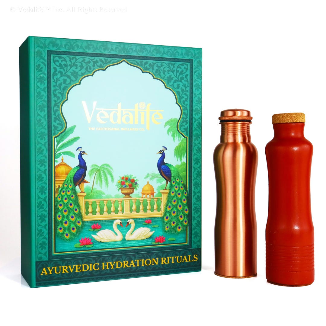 Vedalife Hydration Rituals Copper Bottle & Clay Bottle Gift Set - Etsy