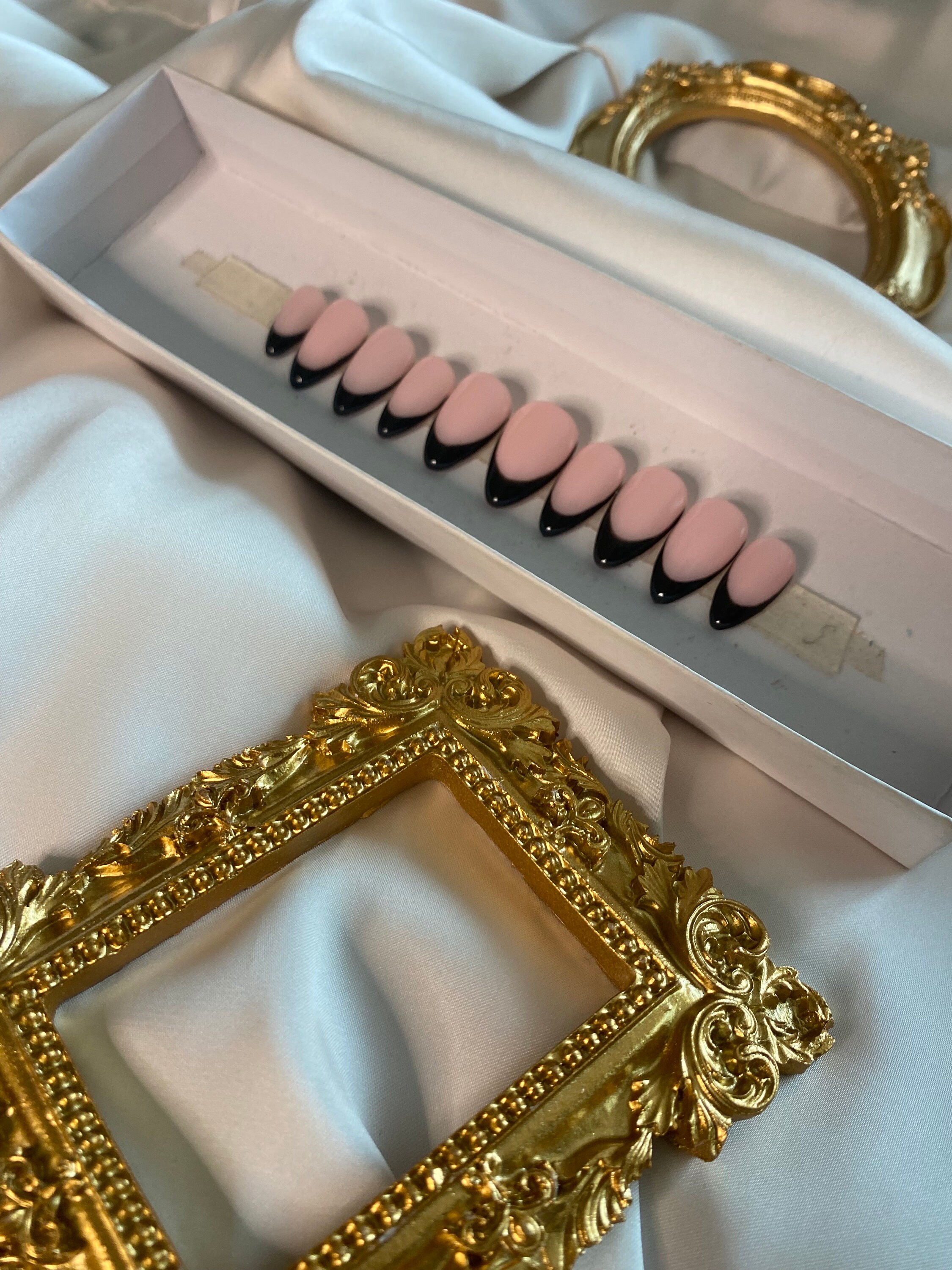 Black French Tip Nails Reusable Nails Premium Press on Nails Gel Fake ...