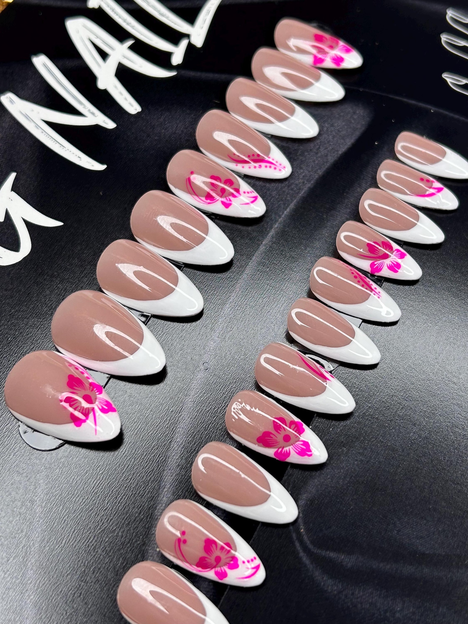 Hibiscus Flower French Tip Floral 20 Piece 10 Piece Reusable Nails ...