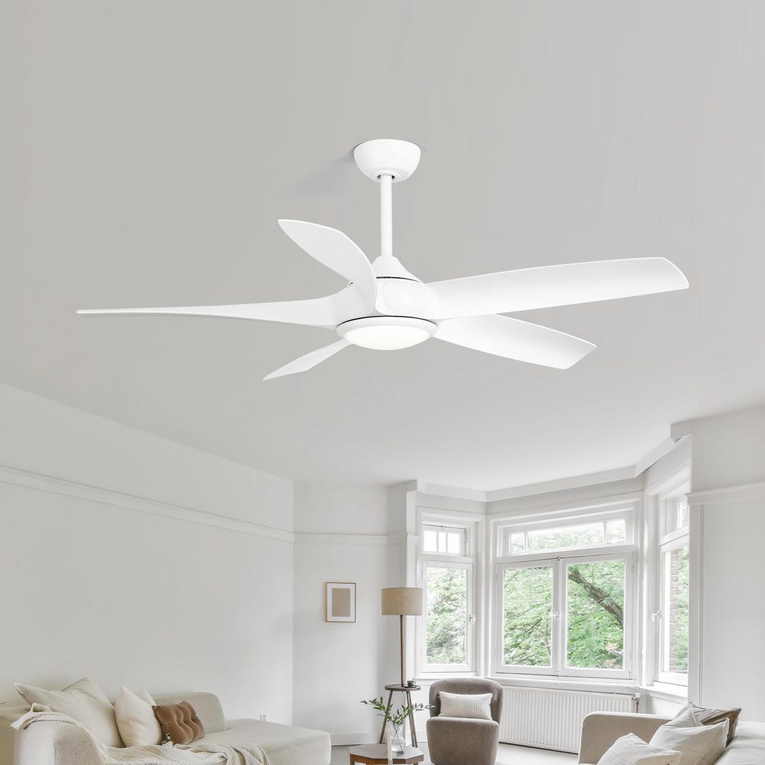 54 Inch White Ceiling Fans With Lights and Remote, LED Low Profile ...