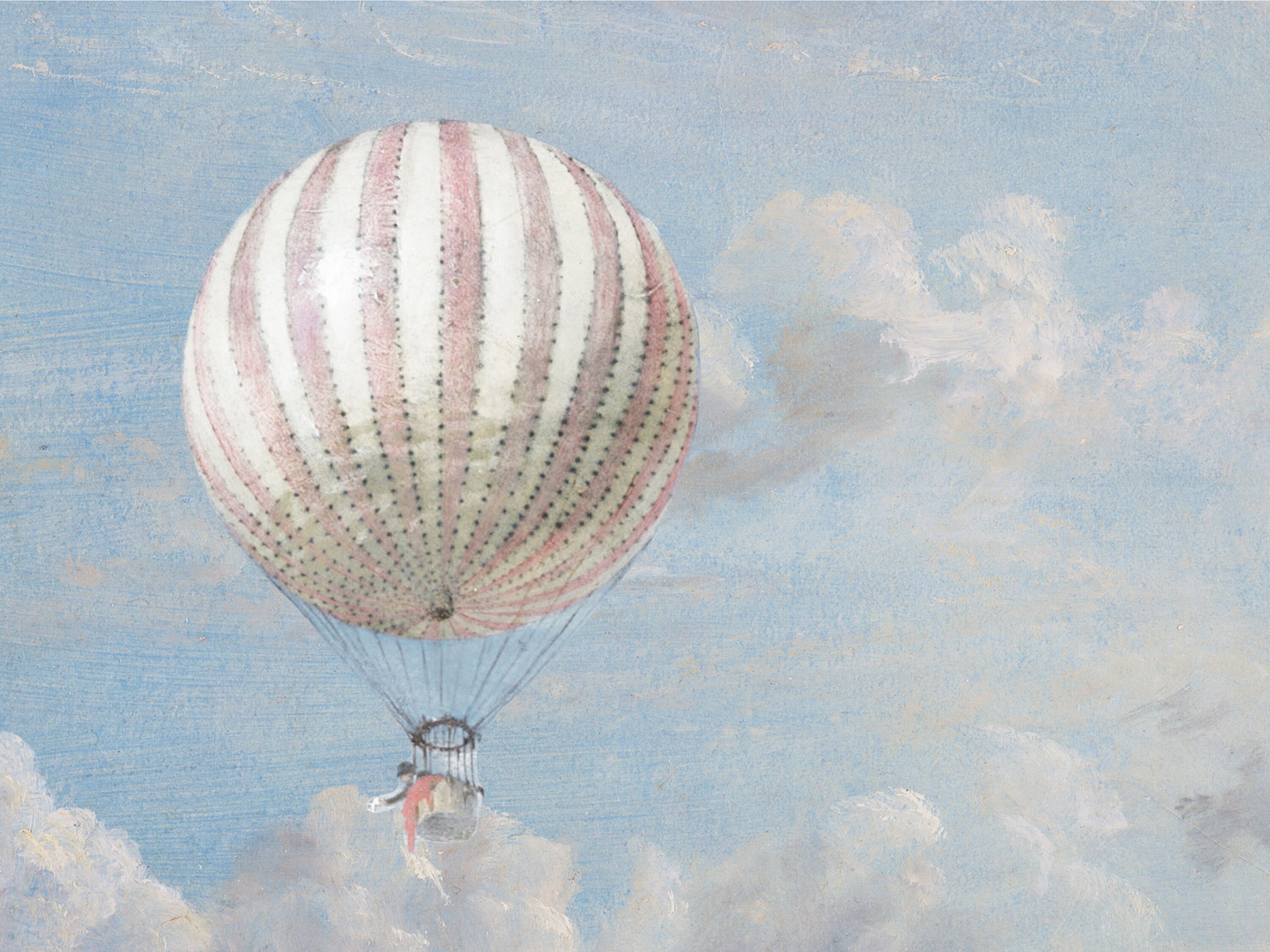 Vintage Whimsical Hot Air Balloon Cottage Nursery Art Print Cloud ...