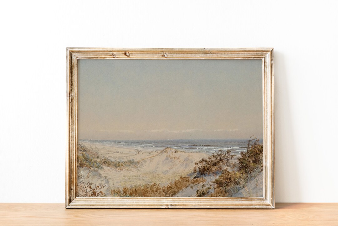 Muted Beach Print Coastal Painting | Antique Sea Landscape Painting ...