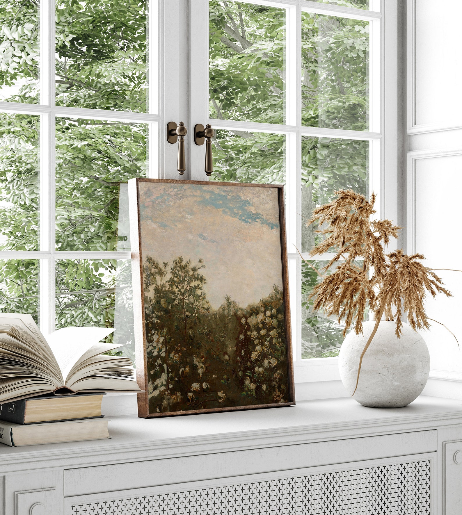 Cotton Field Country Spring Landscape Painting | Vintage Farmhouse ...