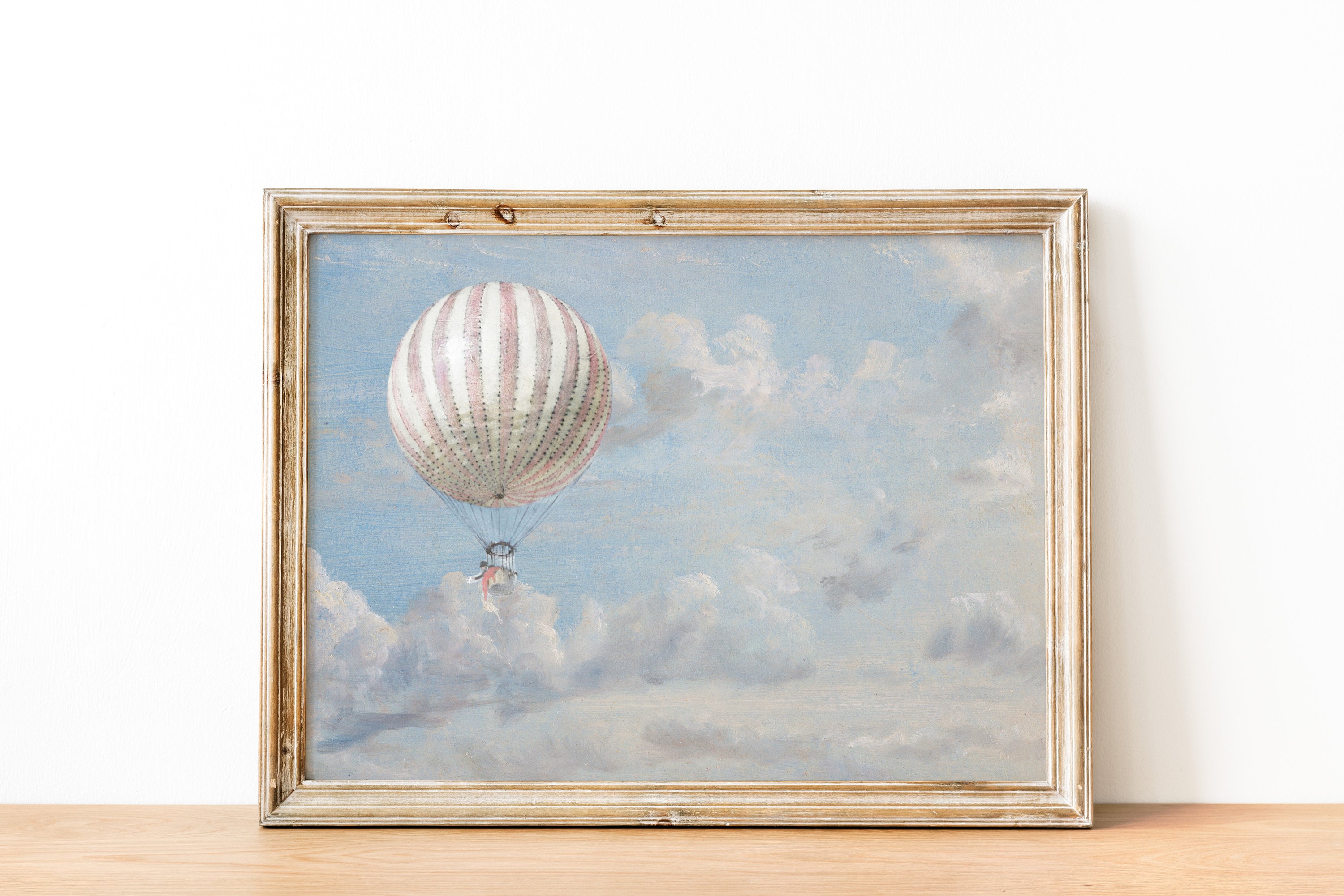 Vintage Whimsical Hot Air Balloon Cottage Nursery Art Print Cloud ...