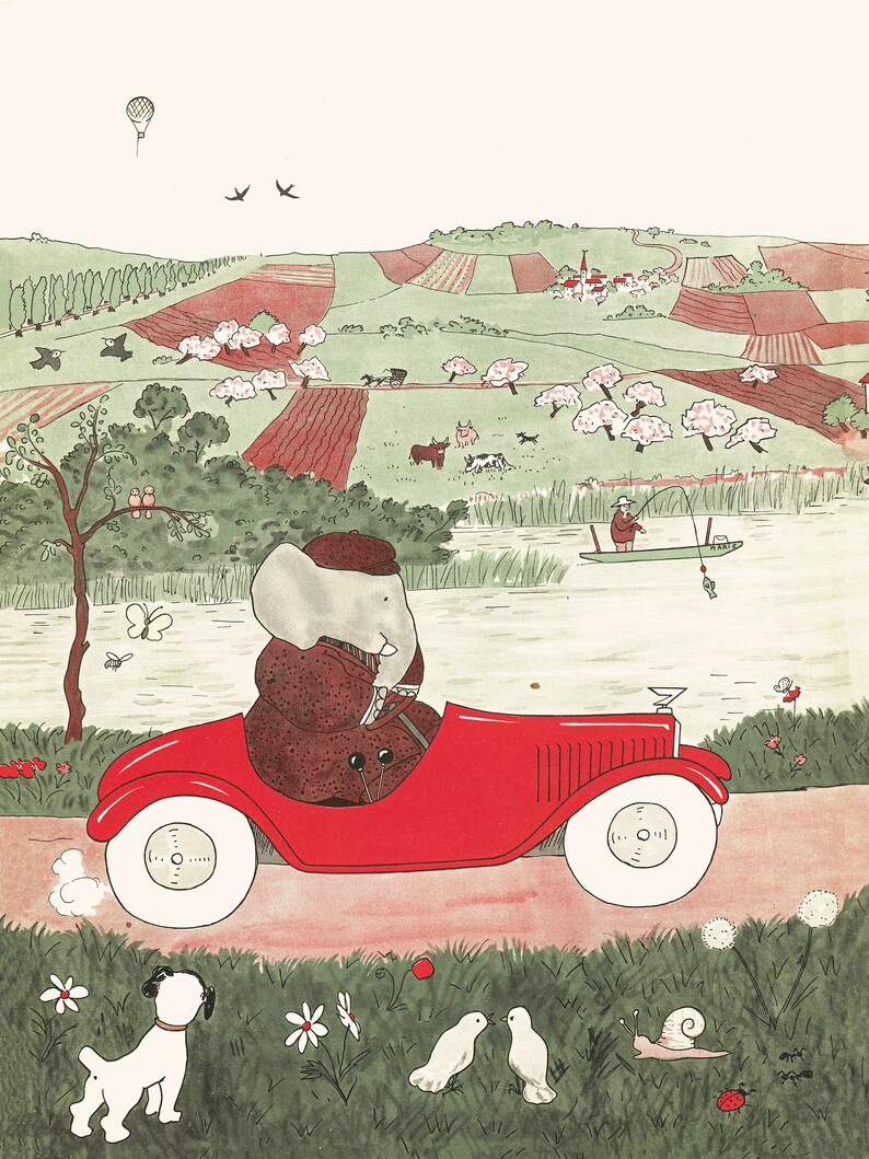 Babar the Elephant Vintage French Cottage Nursery Book Art Print | Boy ...