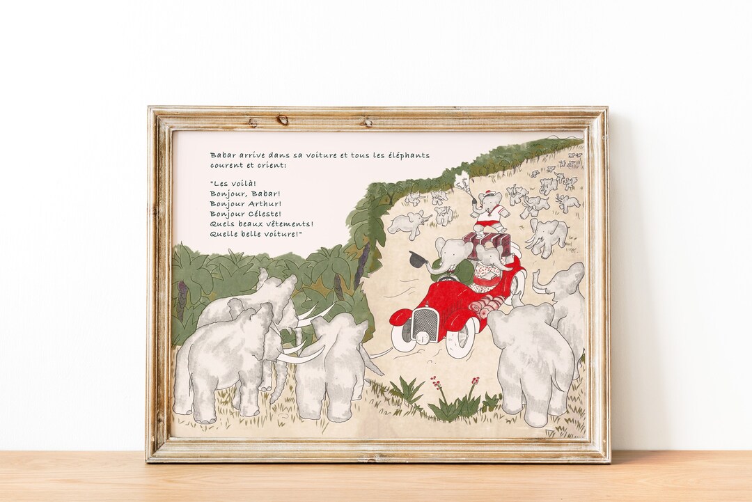 Babar the Elephant Vintage French Cottage Nursery Book Art Print | Boy ...