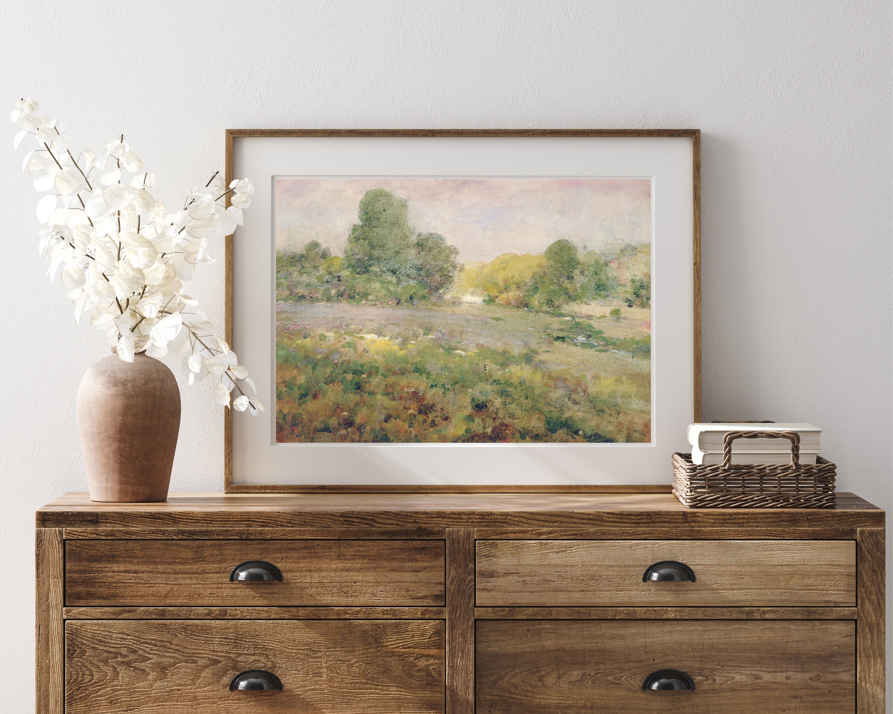 Vintage French Country Cottage Muted Spring Landscape Print | French ...