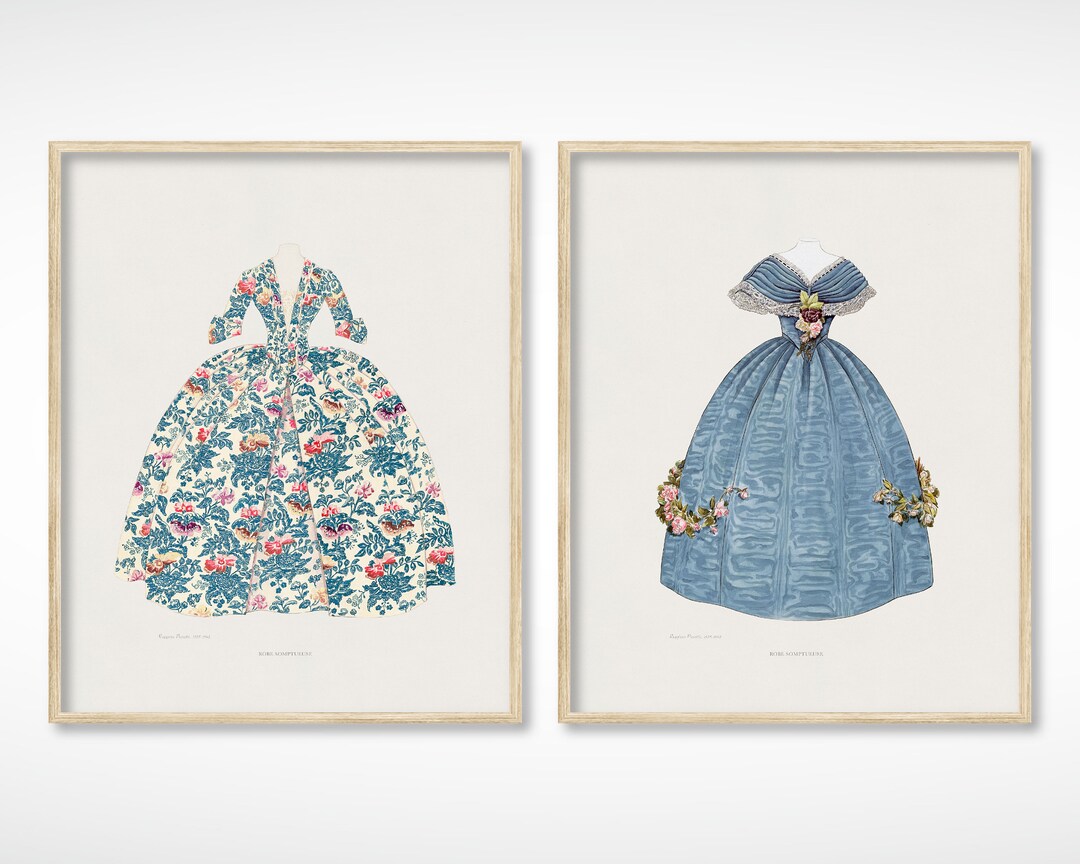 Antique Blue Victorian Dresses Nursery Art Digital Print Set of 2 ...