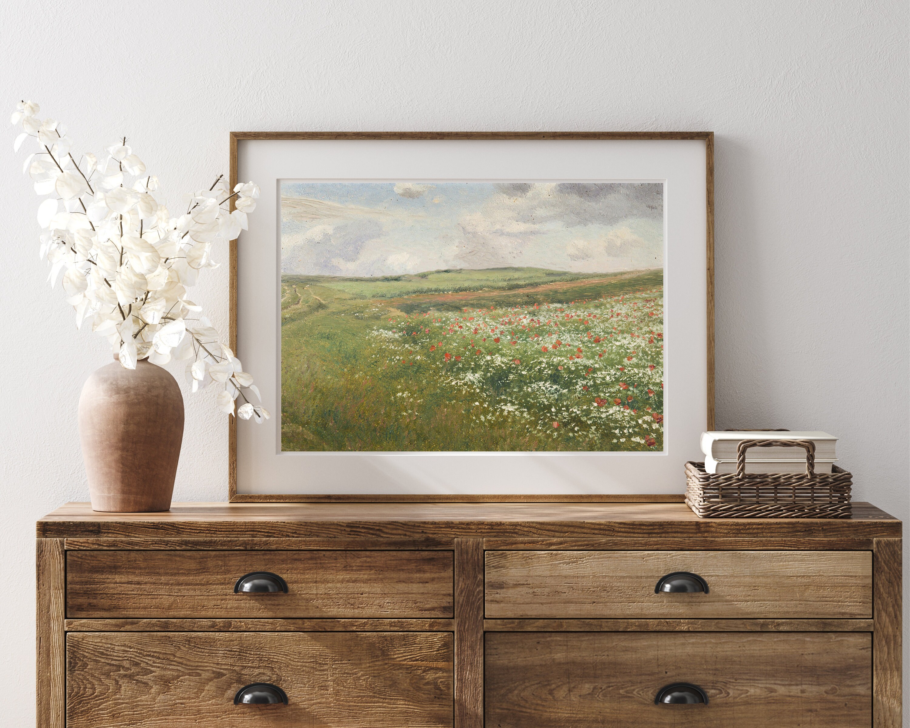 Vintage French Country Cottage Spring Wildflowers Meadow Poppies ...