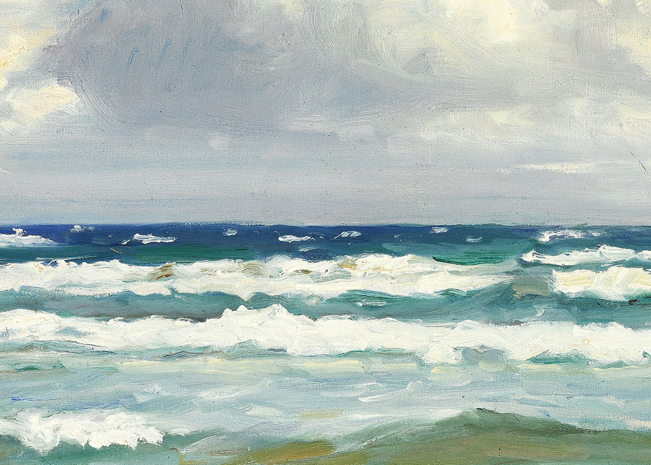 Blue Ocean Sea Nautical Coastal Painting Vintage French - Etsy