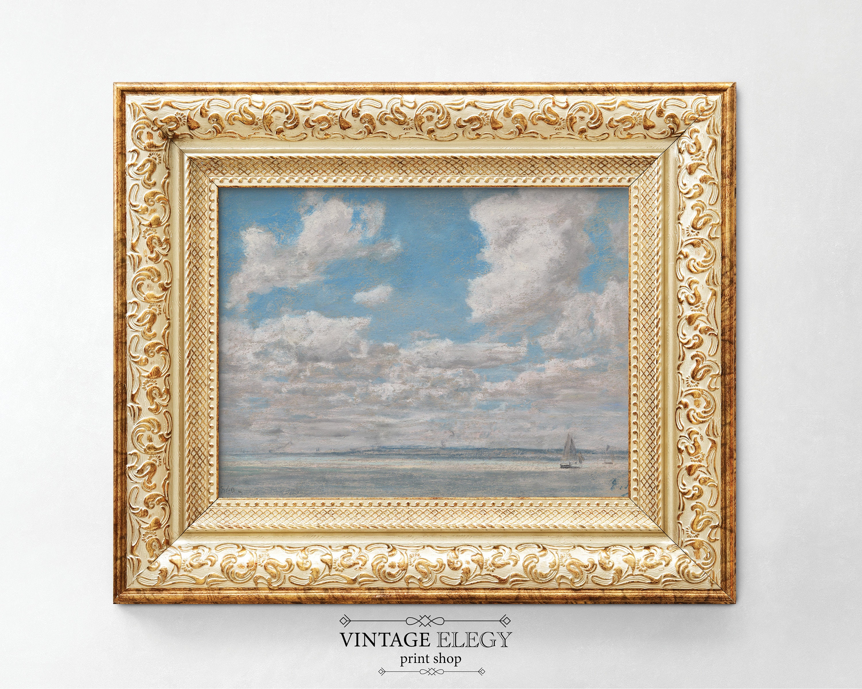 Clouds Over the Ocean Nautical Seascape Antique Coastal | Etsy