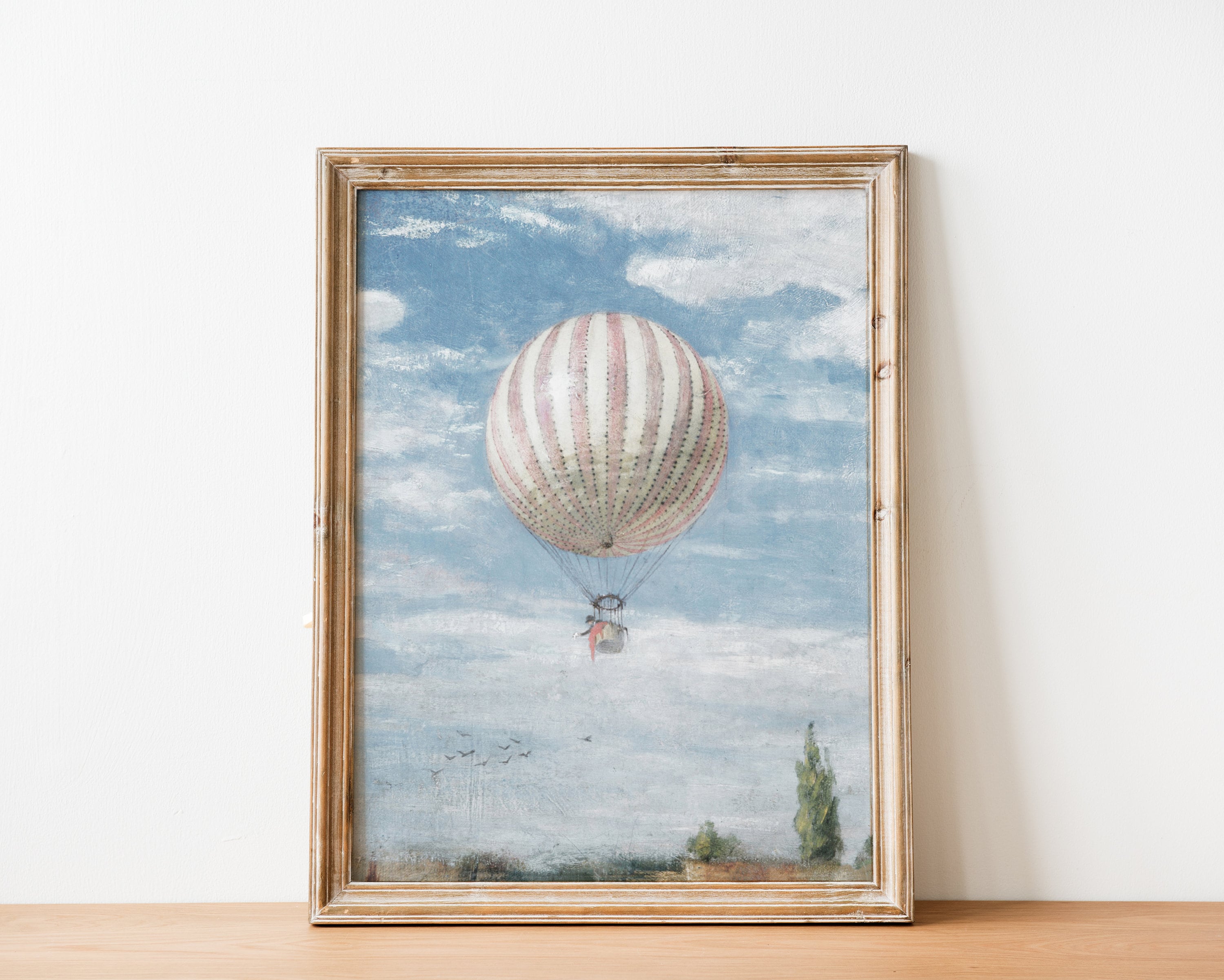 Vintage Whimsical Hot Air Balloon Cottage Nursery Art Print Cloud ...