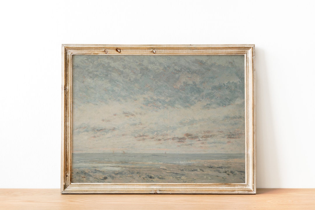Muted Beach Print Coastal Painting | Cloud Print | Vintage Landscape ...