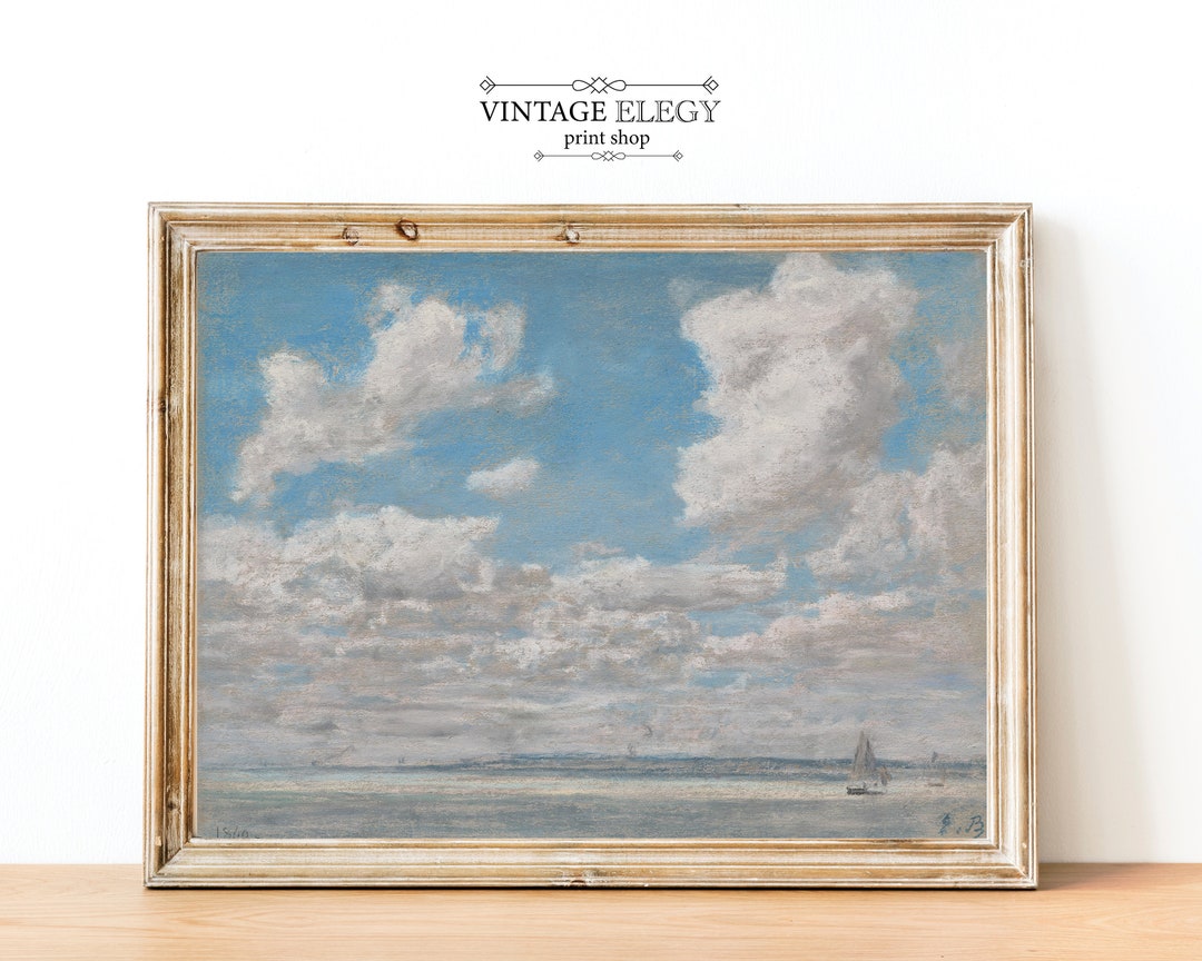Clouds Over the Ocean Nautical Seascape | Antique Coastal Vintage Oil ...