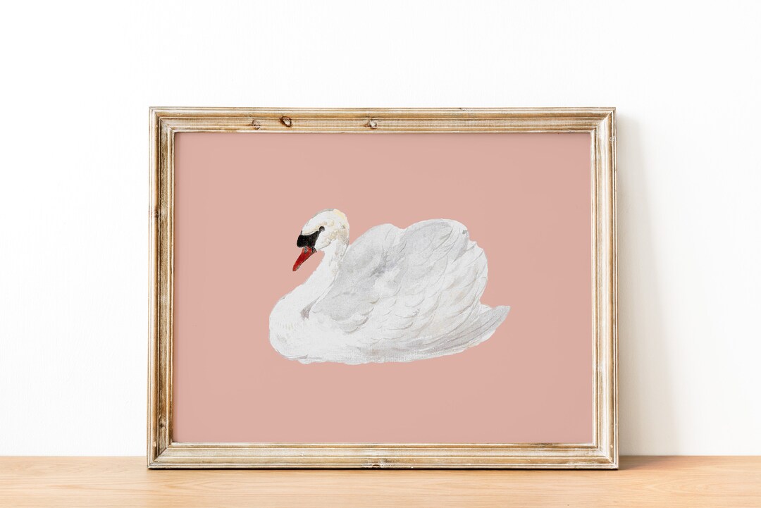 Pink Swan Nursery Digital Print Painting Swan Art Antique Printable Art ...