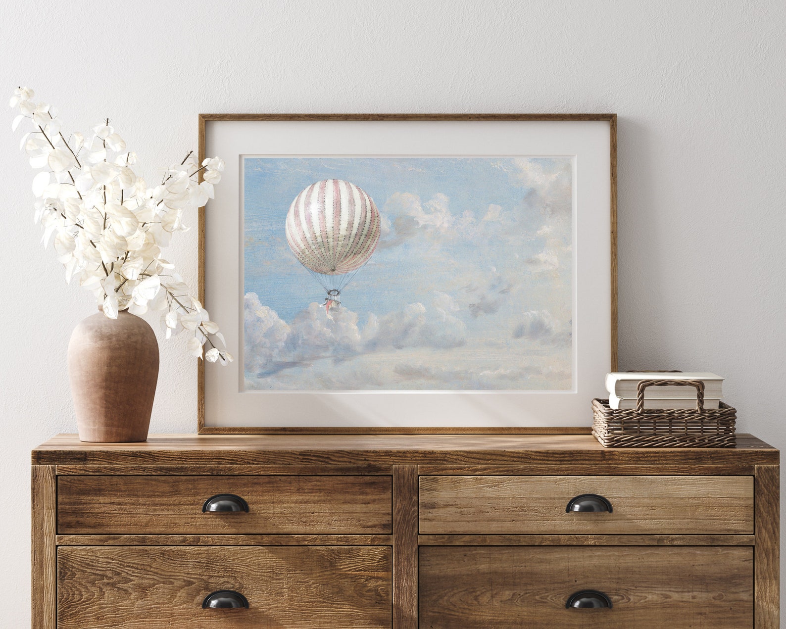 Vintage Whimsical Hot Air Balloon Cottage Nursery Art Print Cloud ...