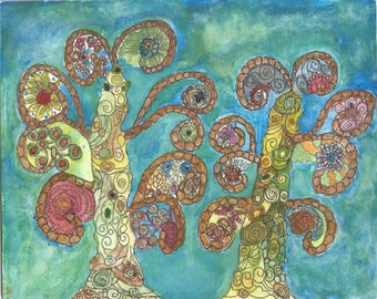 Trippy Tree Greeting Card (A5), Folk Art Trees Card, Whimsical Card ...