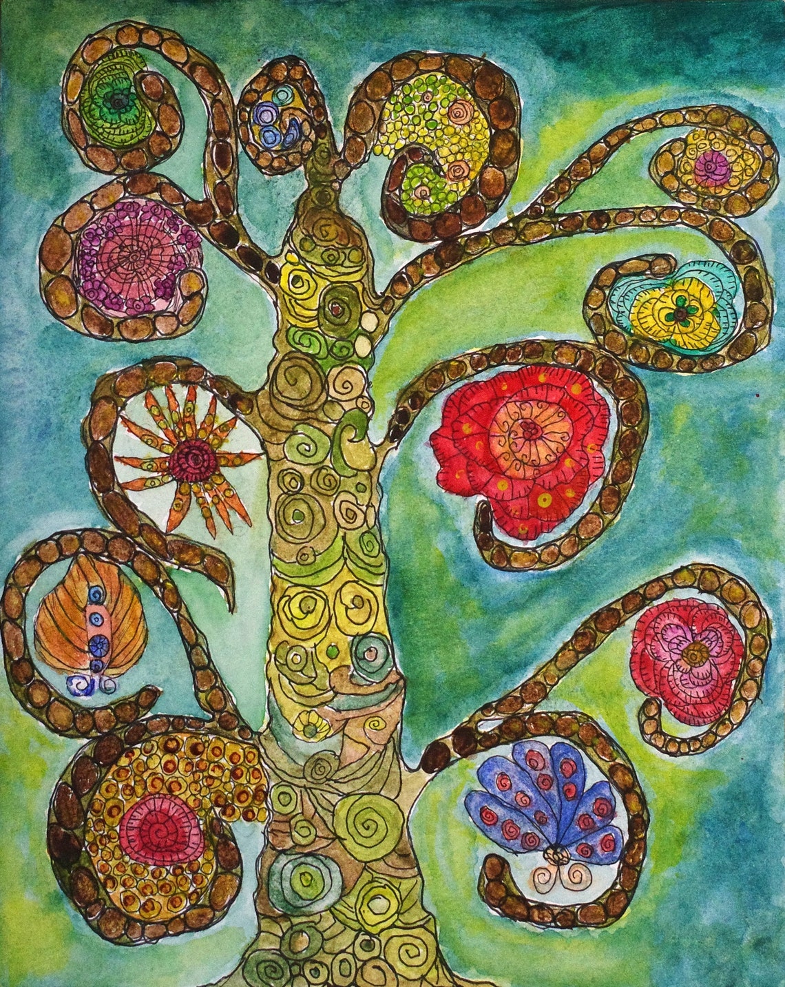 Trippy Tree Greeting Card (A5), Folk Art Trees Card, Whimsical Card ...
