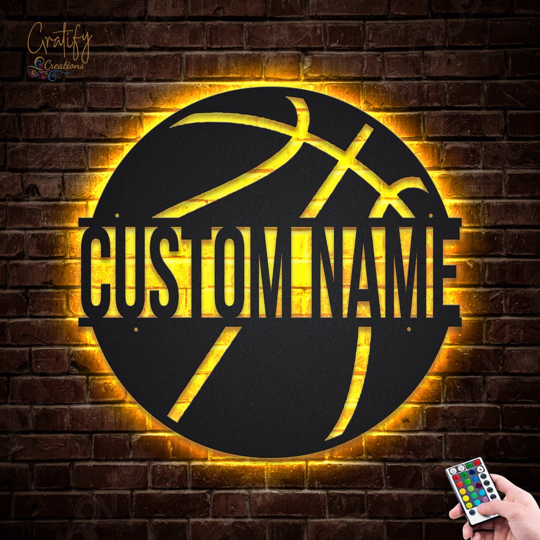 Custom Basketball Monogram Metal Wall Art With LED Lights ...