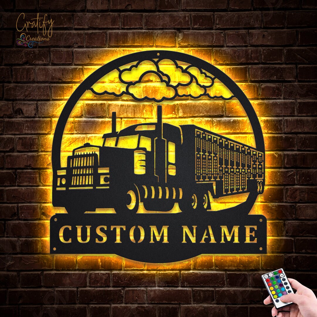 Live Stock Semi Truck Metal Sign LED Lights, Custom Truck Metal Sign ...
