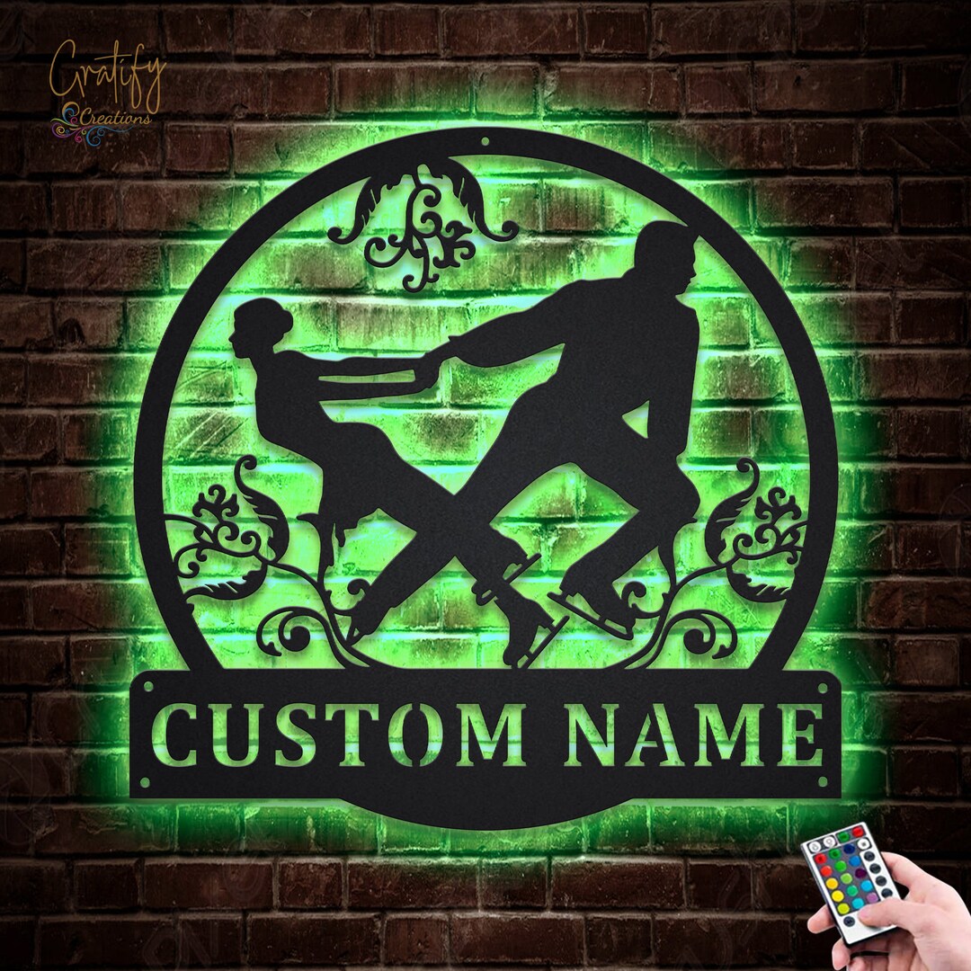 Figure Skating Couple Metal Sign LED Lights V1, Custom Skating Metal ...