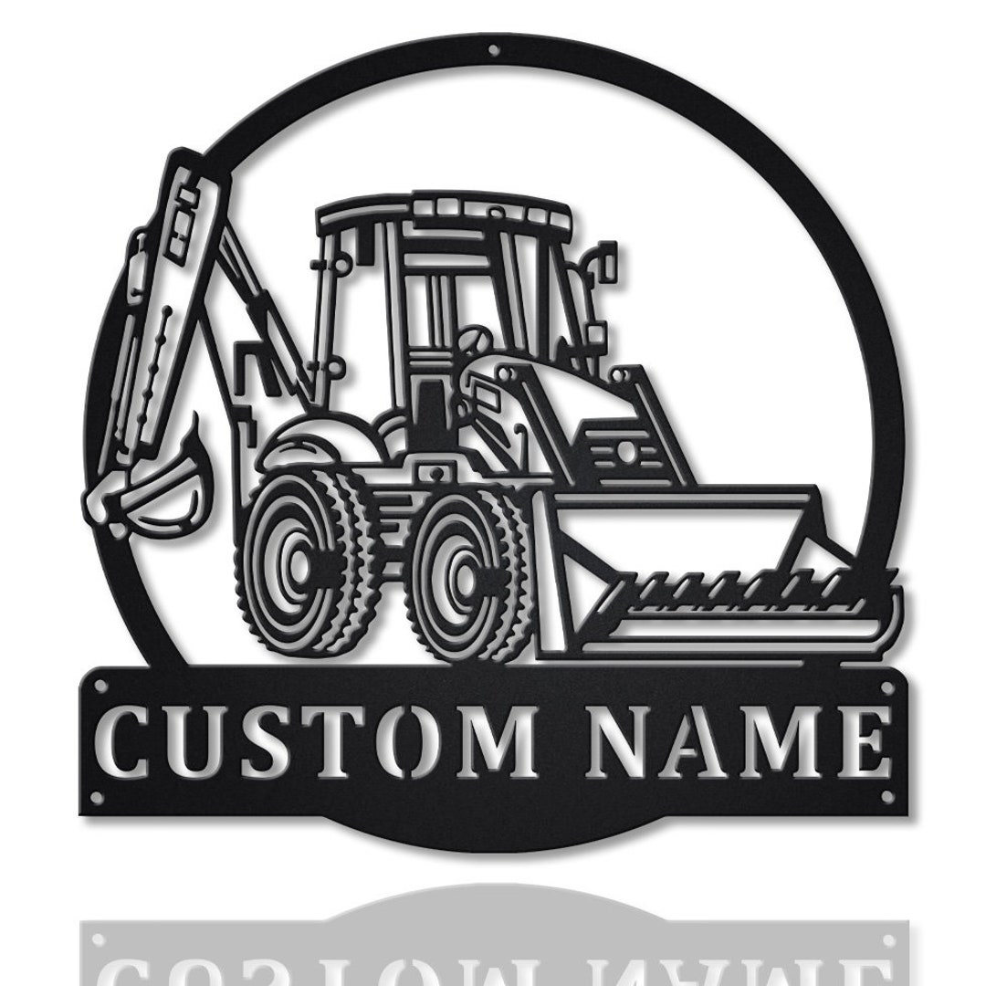 Backhoe Loader Truck Monogram Metal Sign Art, Custom Backhoe Loader ...