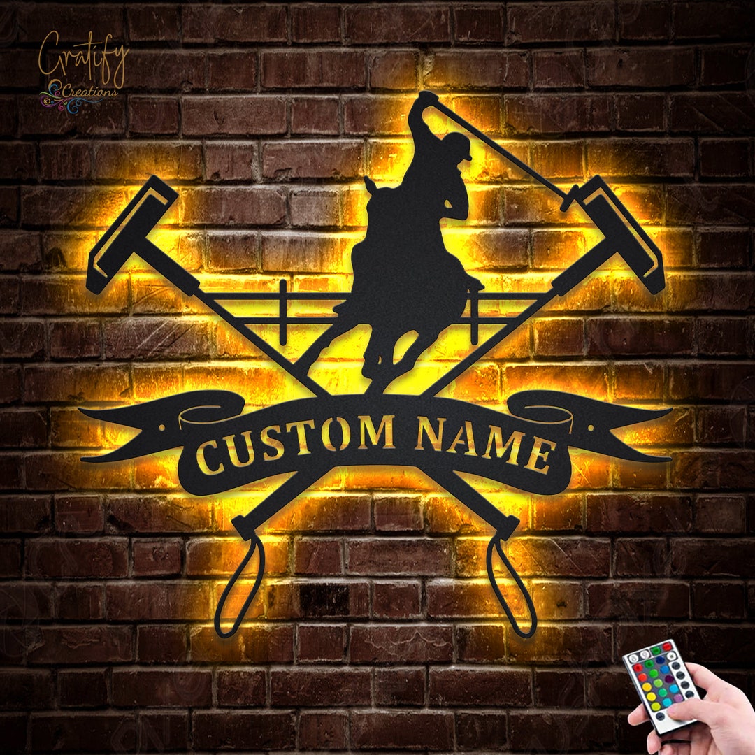 Polo Horse Sport Metal Sign LED Lights V7, Custom Polo Sport Metal Sign ...