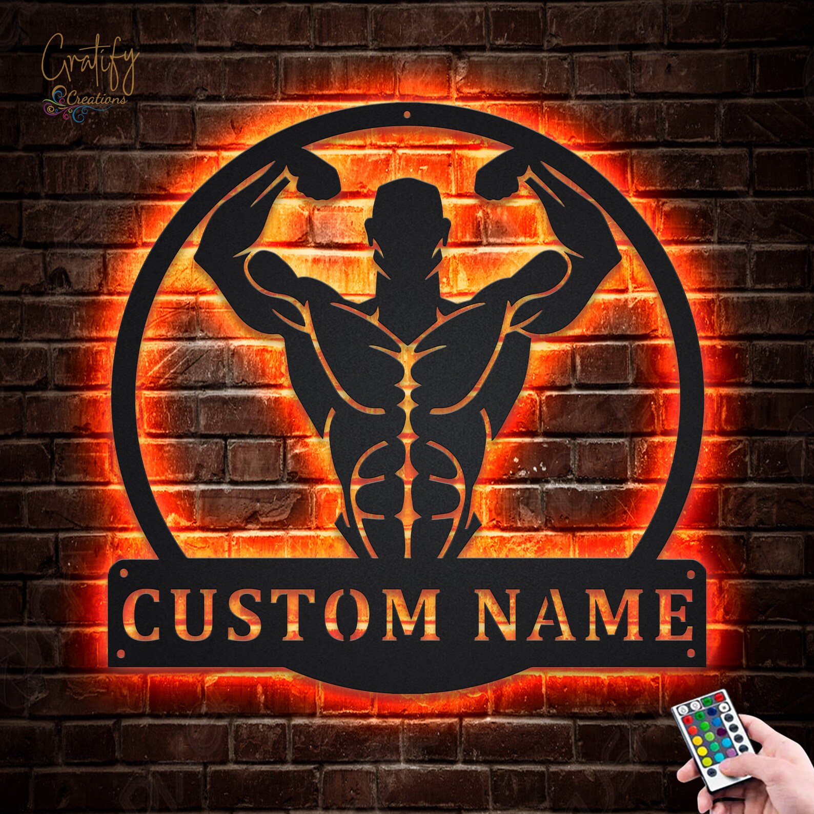 Bodybuilding Metal Wall Art LED Lights, Custom Bodybuilding Metal Sign ...