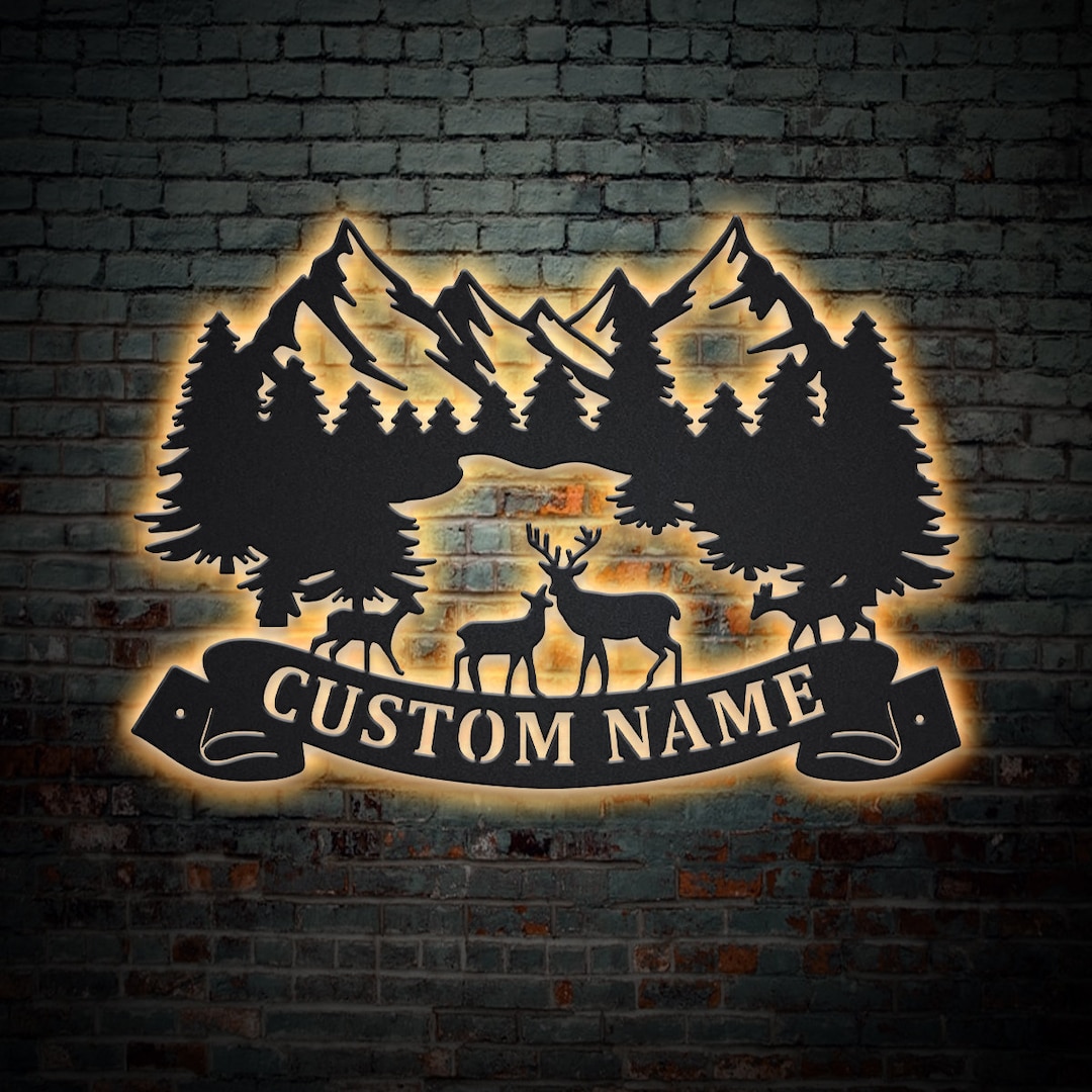 Deer Mountain Metal Sign LED Lights , Custom Deer Hunting Metal Signs ...