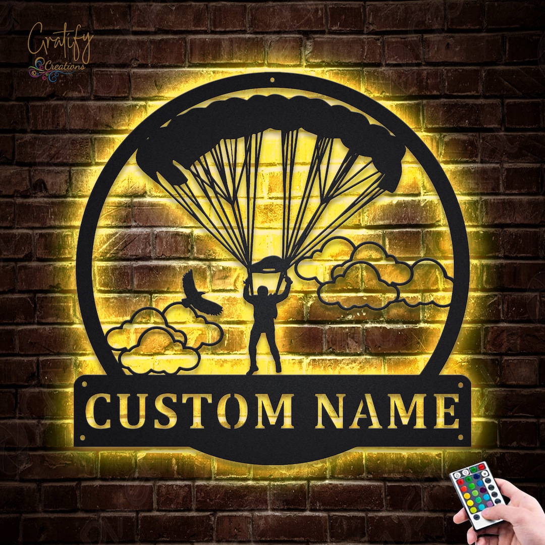 Parachuting Skydiving Metal Wall Art LED Lights, Custom Parachuting ...