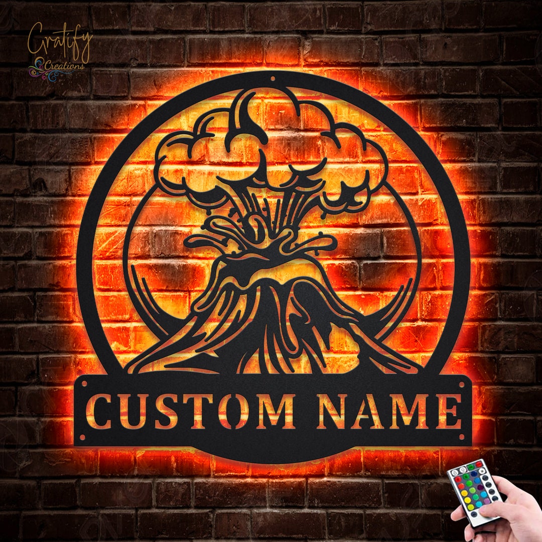 Volcano Metal Wall Art LED Lights V1, Volcano Metal Wall Art Signs RGB ...