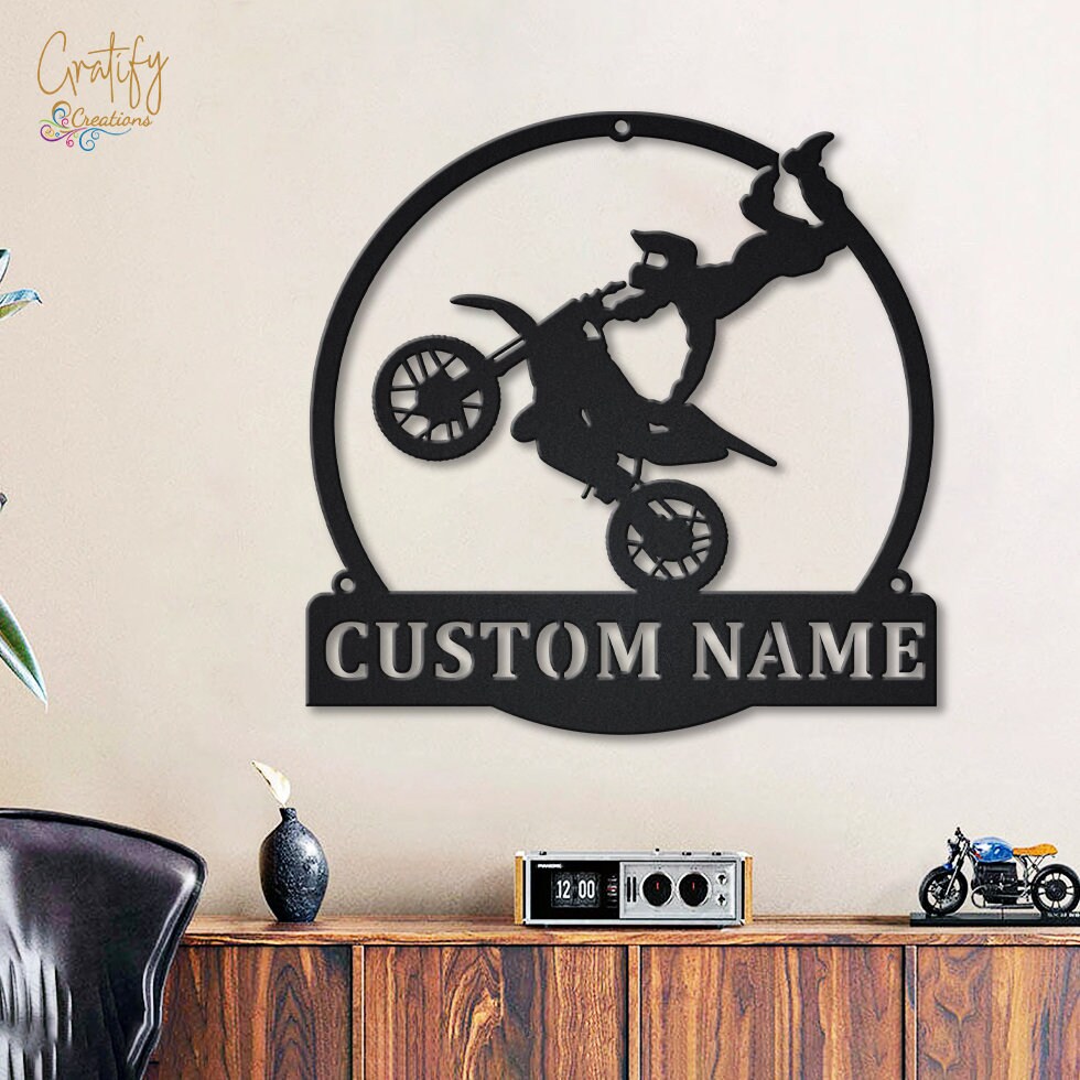 Motocross Rider Metal Wall Art LED Lights V6, Custom Motocross Biker ...