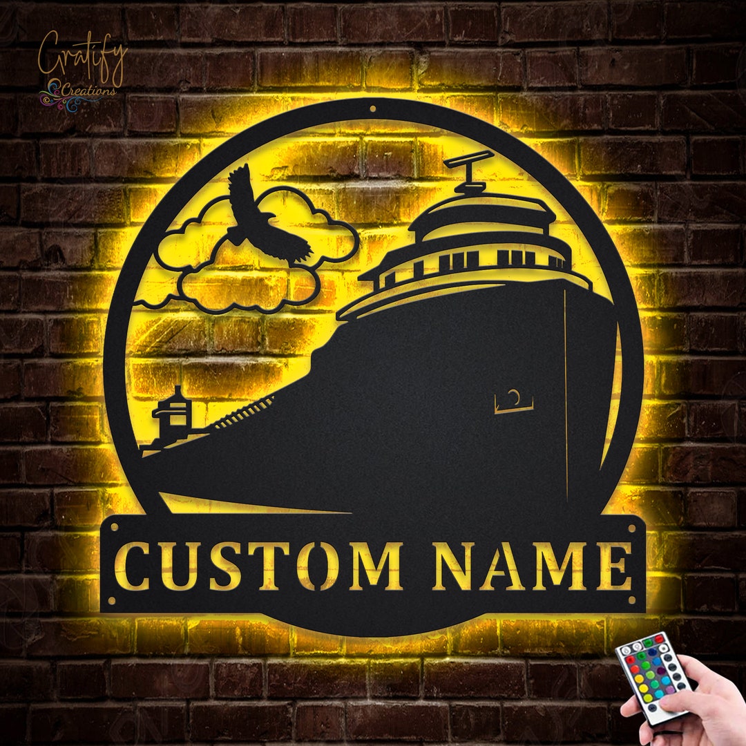 Lake Freighter Ship Metal Wall Sign With LED Lights – Custom Nautical ...