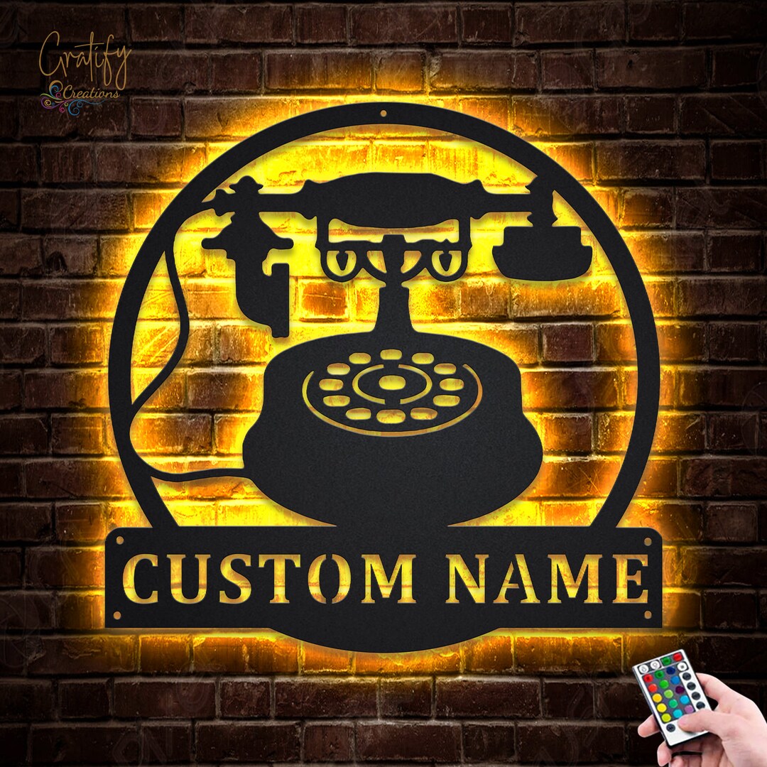 Telephones Metal Wall Art LED Lights V5, Custom Retro Telephones Metal ...