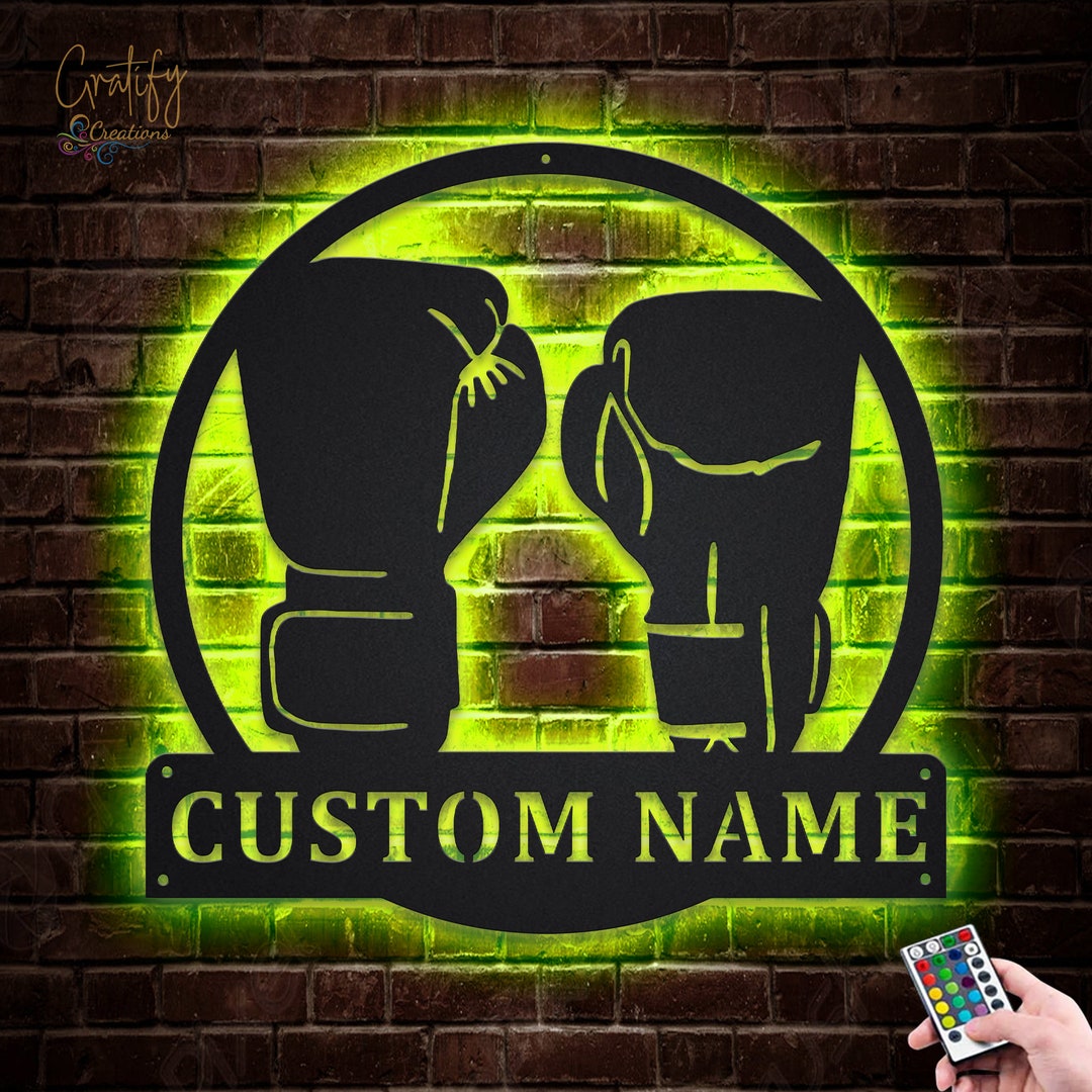Boxing Gloves Metal Sign LED Lights V1, Custom Boxing Metal Sign ...