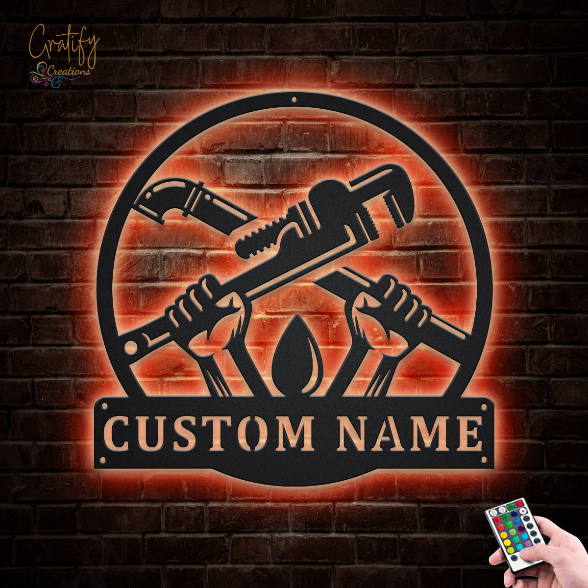 Plumbing Monogram Metal Wall Art LED Lights, Custom Plumbing Metal ...