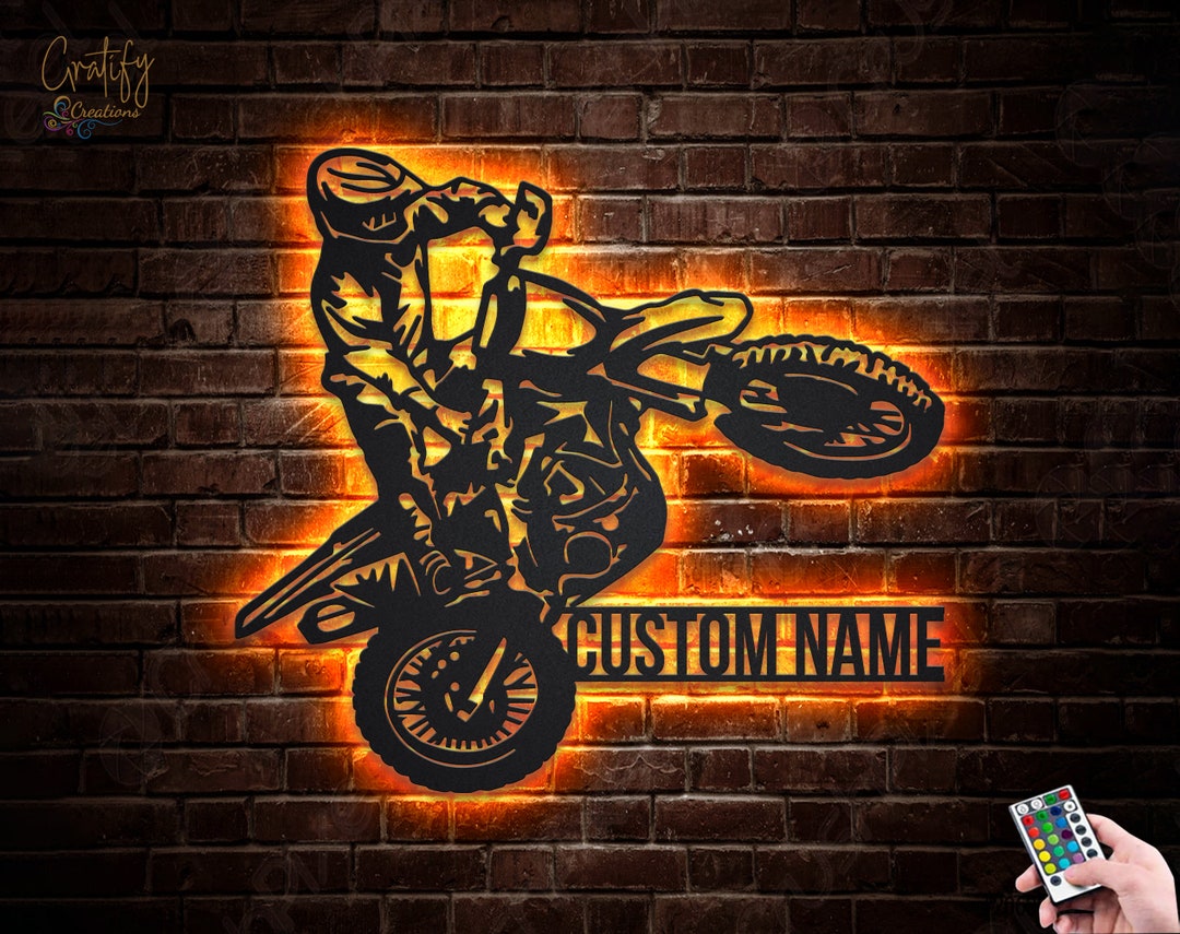 Custom Motocross Dirt Bike Monogram Metal Wall Art With LED Lights ...