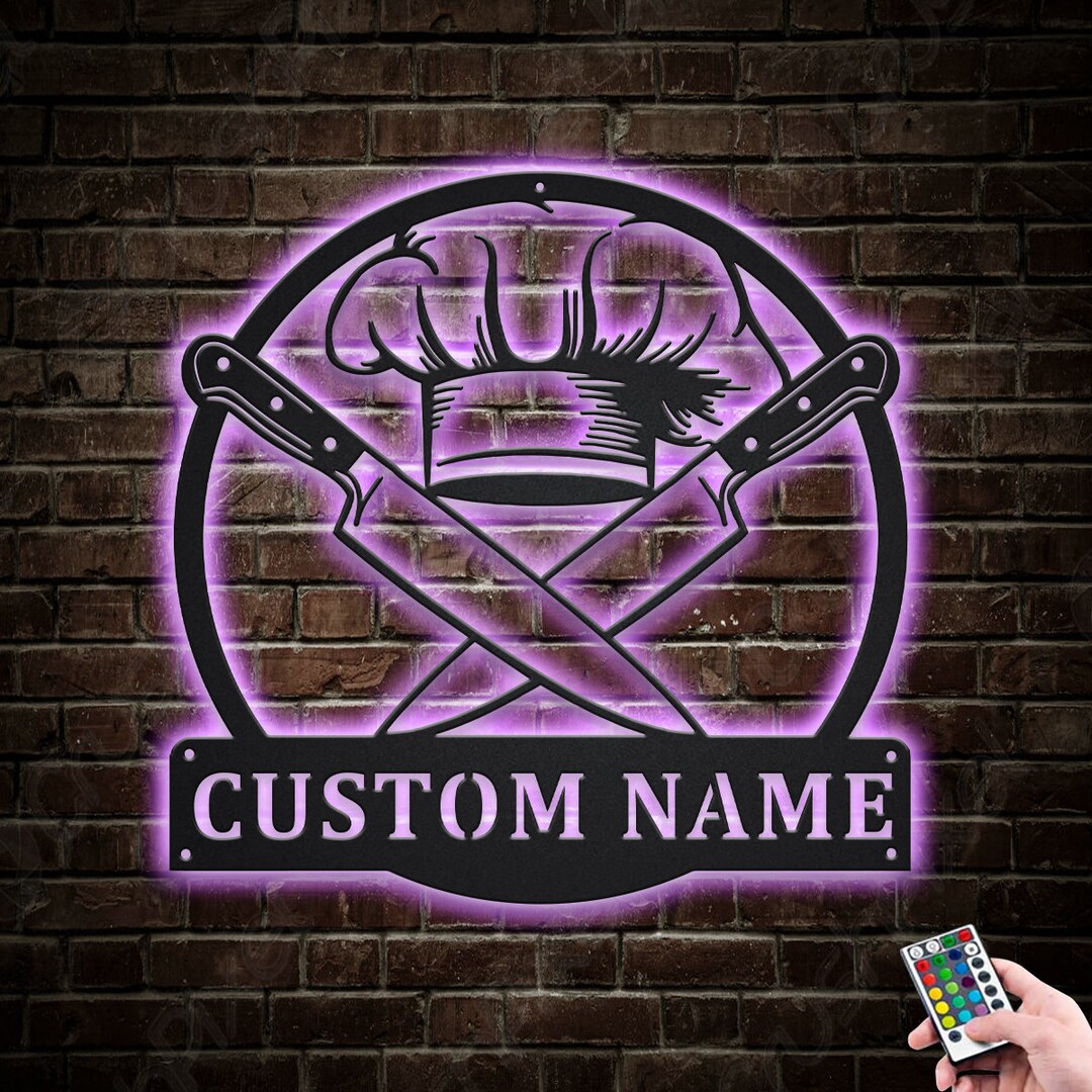 Chef Kitchen Metal Sign LED Lights V7, Custom Chef Kitchen Metal Signs ...